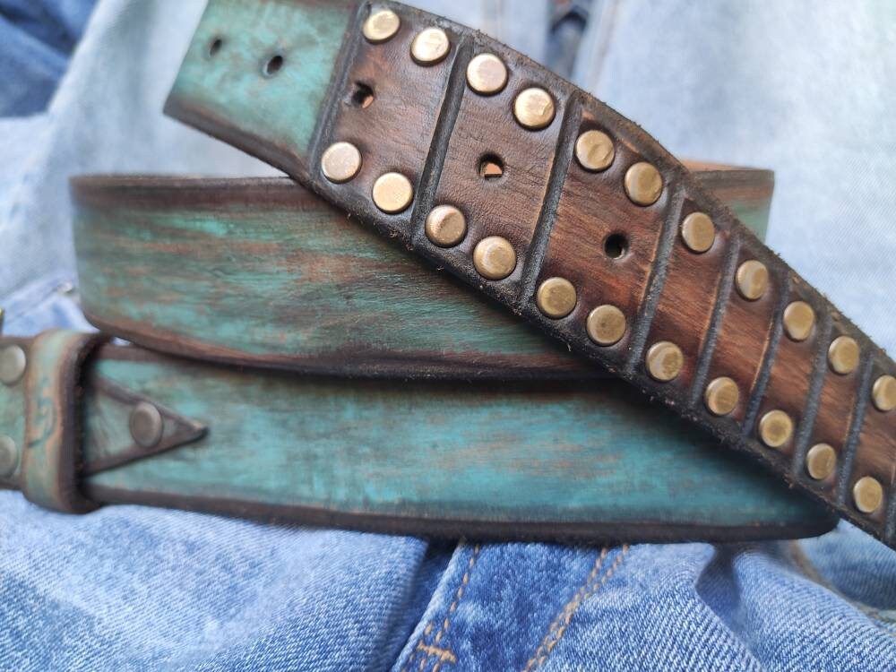 Custom leather belts, Men's Belt, Unique Leather, Men's Turquoise Leat ...
